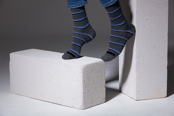 Men's Navy Stone Stripe Socks - Socks n Socks