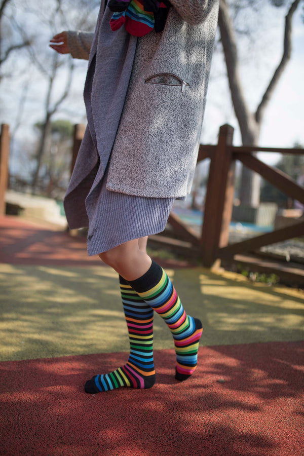Women's Multicolor Stripe Knee High Socks - Socks n Socks