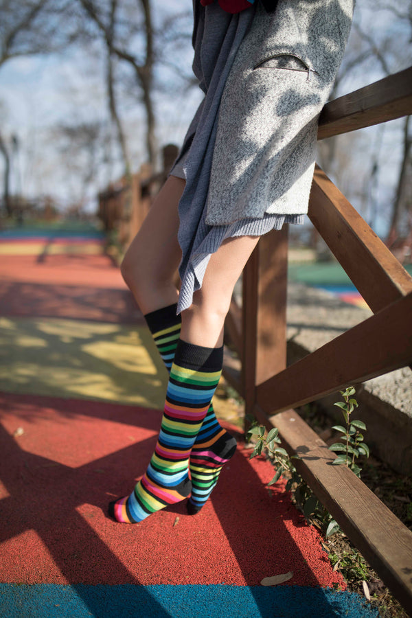 Women's Multicolor Stripe Knee High Socks - Socks n Socks